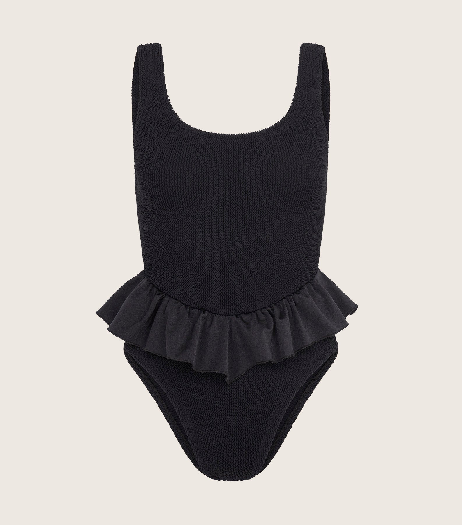 Denise Swim - Black | Crinkle Frill Swimsuit | Hunza G