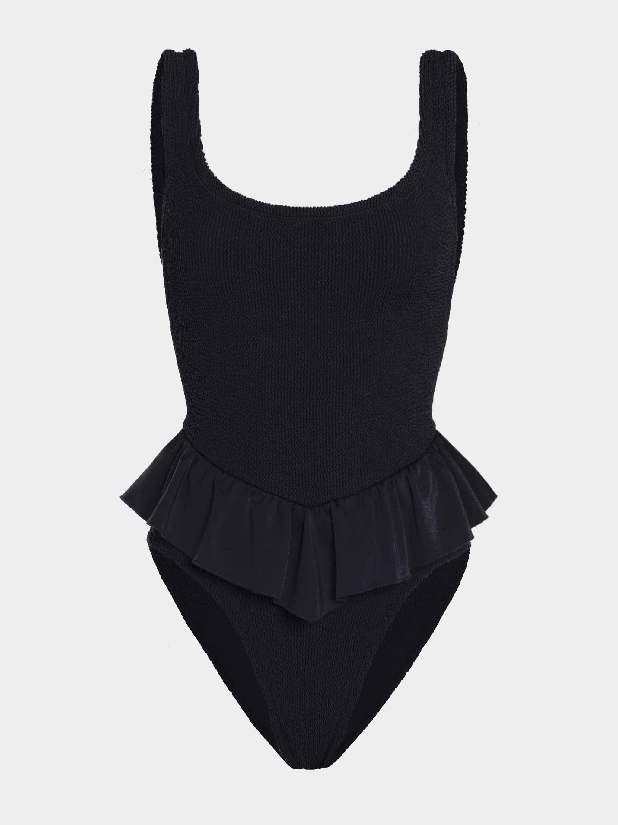Denise Swim - Black | Crinkle Frill Swimsuit | Hunza G